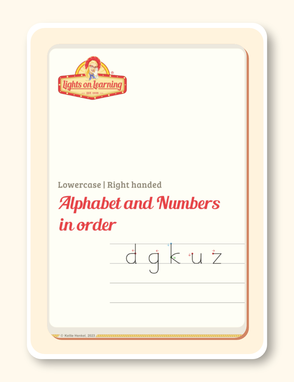 Alphabet in order lowercase & numbers right handed without x-height ...