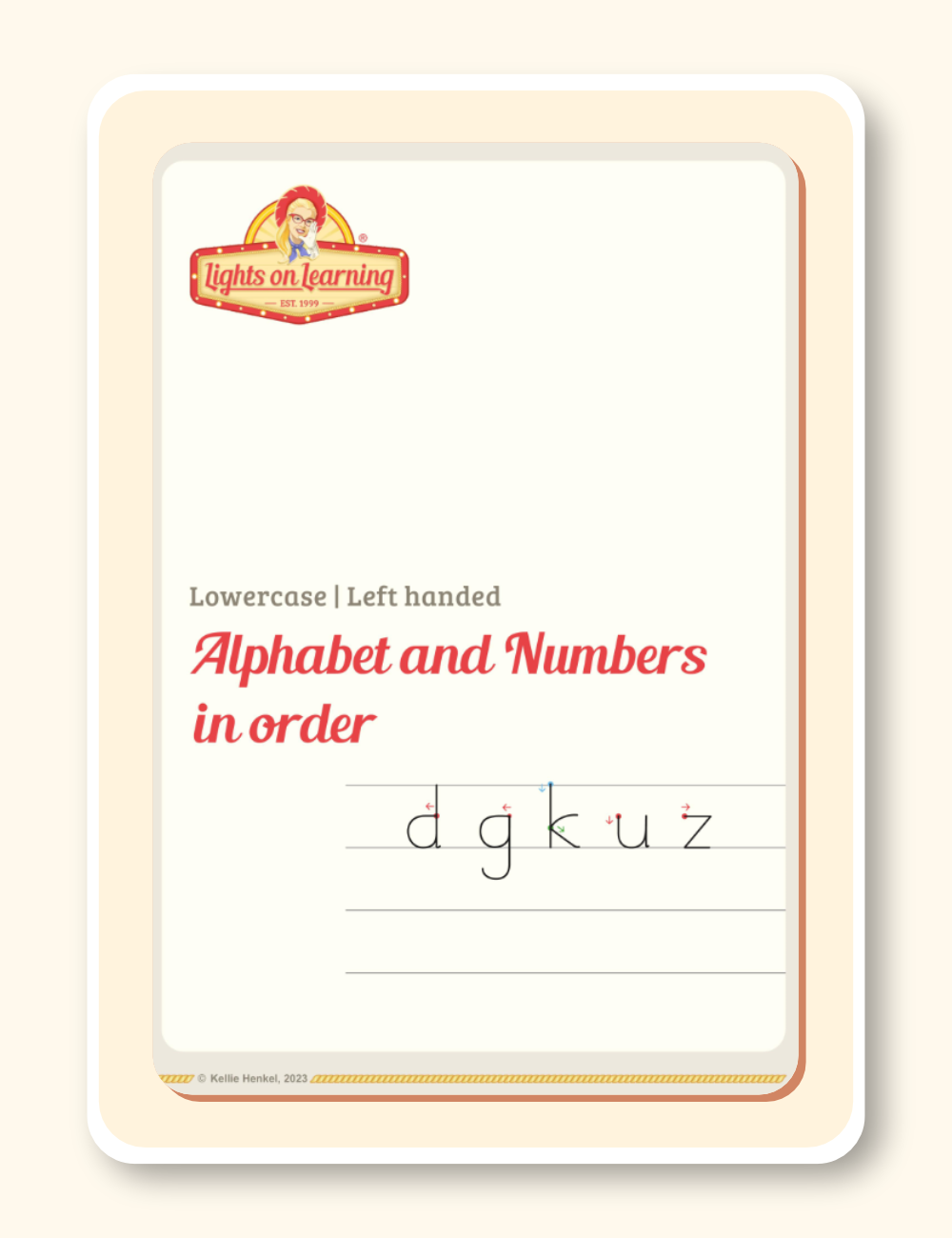 Alphabet in order lowercase & numbers left handed without x-height ...